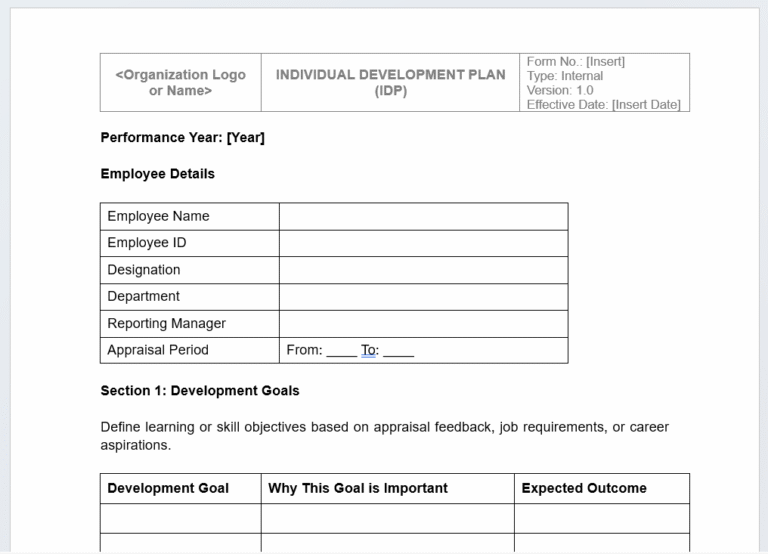 Employee Individual Development Plan Template