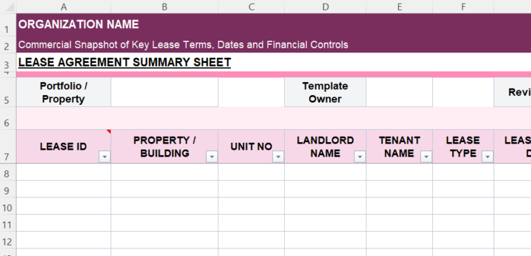 Lease Agreement Summary Sheet Excel Template | IPROFAZ DOCUMENTATION ...