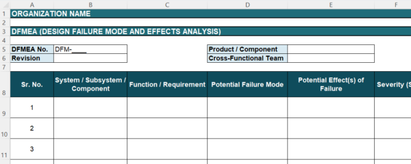 DFMEA Excel Template with Sample for download